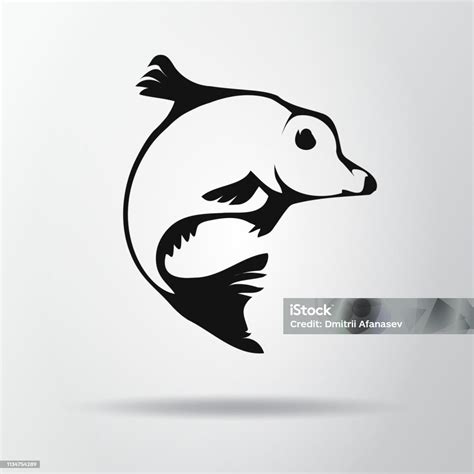 그림자와 회색 배경에 고립 된 검은 물고기 로고입니다 잉어 아이콘 상징입니다 이 벡터 일러스트 레이 션 Eps10 0명에 대한 스톡 벡터 아트 및 기타 이미지 Istock