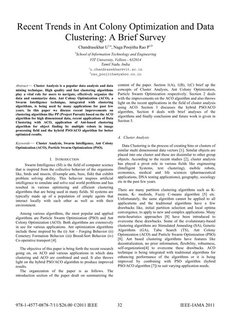 Pdf Recent Trends In Ant Colony Optimization And Data Clustering A