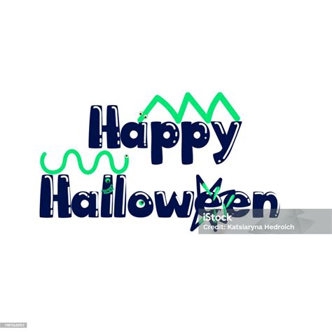 흰색 배경에 해피 할로윈 벡터 문자 한쪽 눈 벌레 Lohg 손톱휴일 서예 포스터 인사말 카드 파티 초대에 적합합니다 격리된 그림입니다 3차원 형태에 대한 스톡 벡터 아트 및