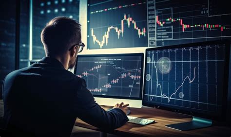 Premium Ai Image Rear View Of A Trader Wearing Eyeglasses Looking At Screens With Charts