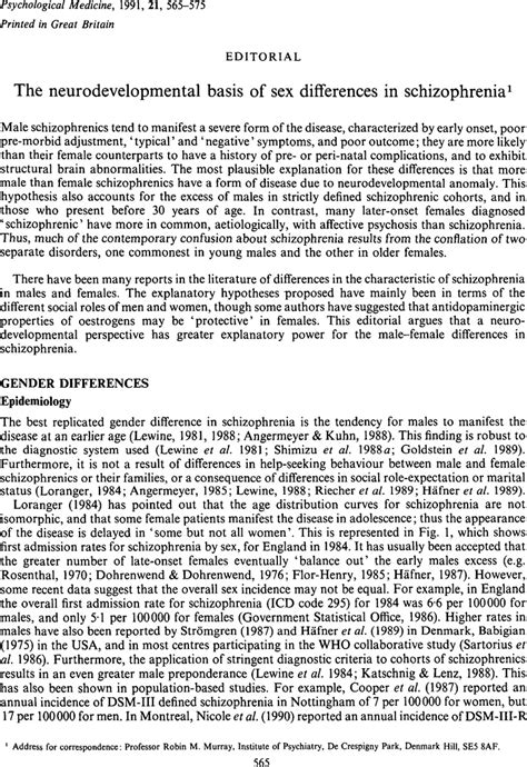 The Neurodevelopmental Basis Of Sex Differences In Schizophrenia Psychological Medicine