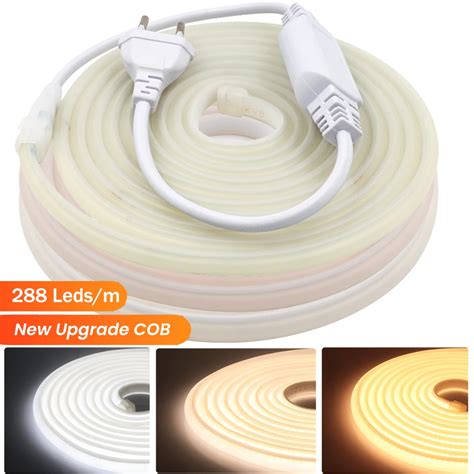 220v Cob Led 스트립 방수 야외 네온 라이트 슈퍼 브라이트 288leds 고밀도 유연한 Led 테이프 Cri90