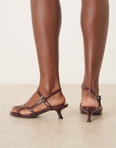 Glamorous Wide Fit Kitten Heel Strappy Sandals In Burgundy Patent Asos
