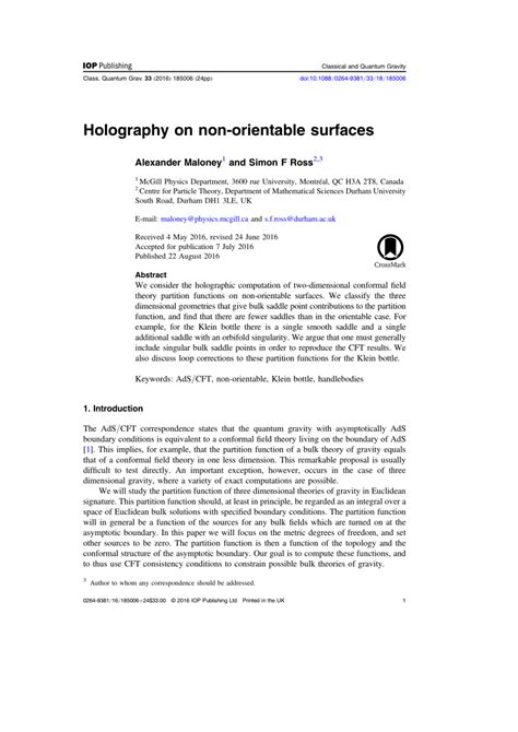 Holography On Non Orientable Surfaces