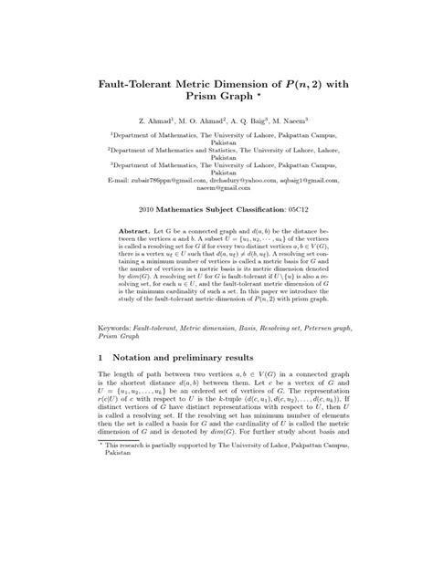 Fault Tolerant Metric Dimension Ofpn 2 Withprism Graph Pdf