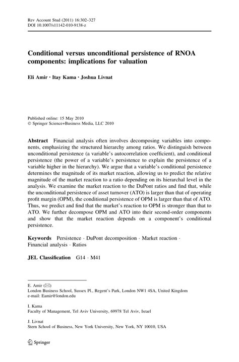 Pdf Conditional Versus Unconditional Persistence Of Rnoa Components