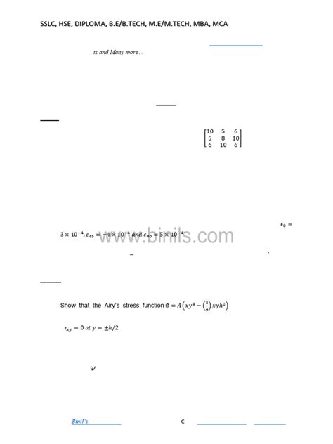 St5103 Theory Of Elasticity Plasticity Important Questions 13 Marks Pdf