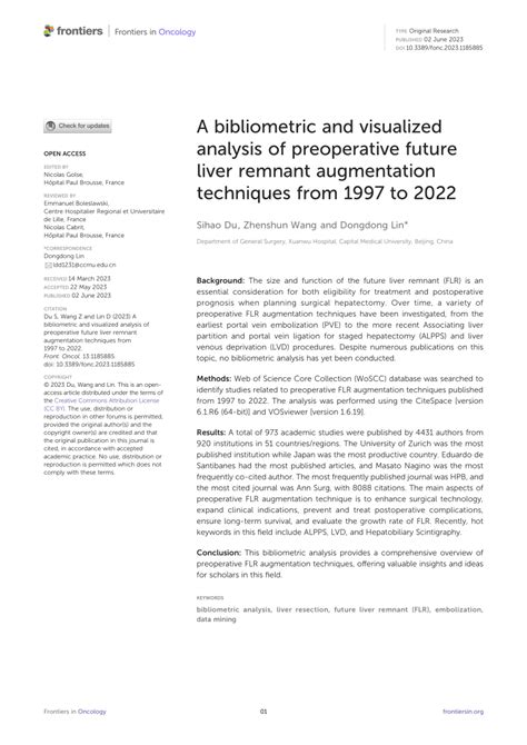 Pdf A Bibliometric And Visualized Analysis Of Preoperative Future Liver Remnant Augmentation