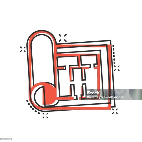 만화 스타일의 룸 플랜 아이콘 흰색 고립 된 배경에 청사진 만화 벡터 그림 하우스 프로젝트 스플래시 효과 비즈니스 컨셉 가구에 대한 스톡 벡터 아트 및 기타 이미지 Istock