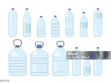 흰색 배경에 격리 된 플라스틱 물병 세트 레디 디자인 물병 세트 음료 플라스틱 유리 포장 생수 냉수 보관 0명에 대한 스톡 벡터 아트 및 기타 이미지 Istock
