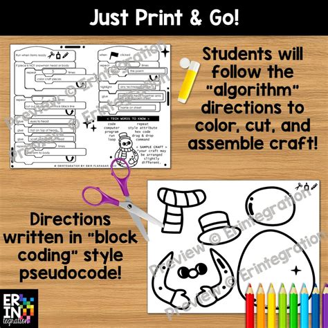 Snowman Craft And Coding Activity One Page Craft Poem And Writing Bulletin Board Erintegration