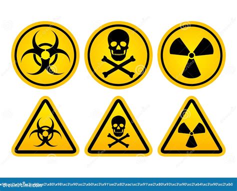 Danger Warning Set Circle And Triangle Yellow Sign Radiation Symbol