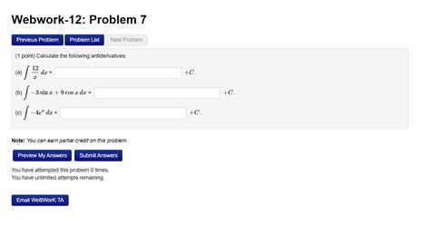 Solved Webwork 12 Problem 7 Previous Problem Problem List
