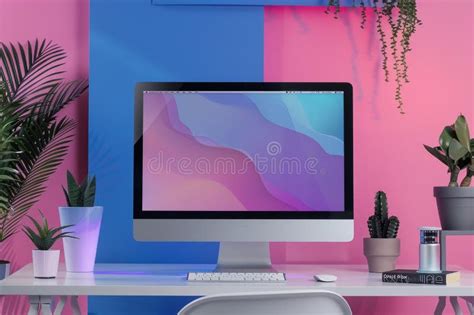 Minimalist Desktop With Pink And Blue Walls Stock Illustration