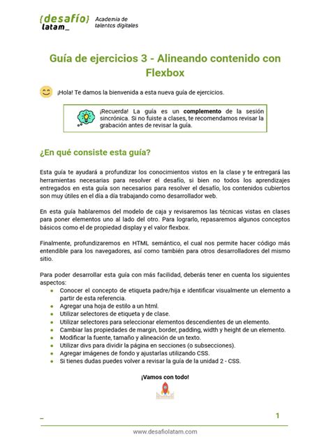 Guía De Ejercicios 3 Alineando Contenido Con Flexbox Pdf Html