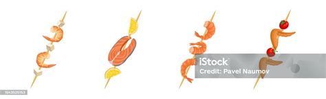 나무 꼬치 또는 바베큐 음식 벡터 세트가 있는 스틱이 있는 Shashlik 개념에 대한 스톡 벡터 아트 및 기타 이미지 개념 굽기 그릇 Istock