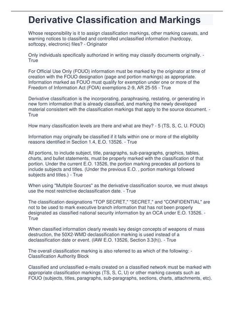 Derivative Classification And Markings Derivative Classification