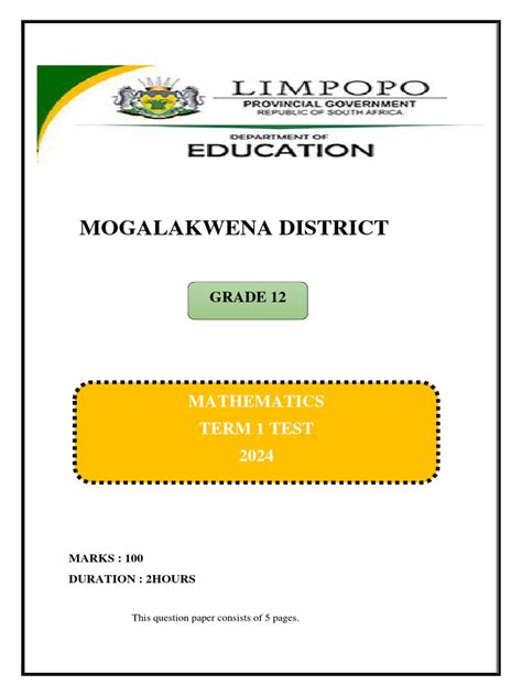 Grade 12 Term 1 2024 Test Mathematics Pdf Asymptote Function Mathematics