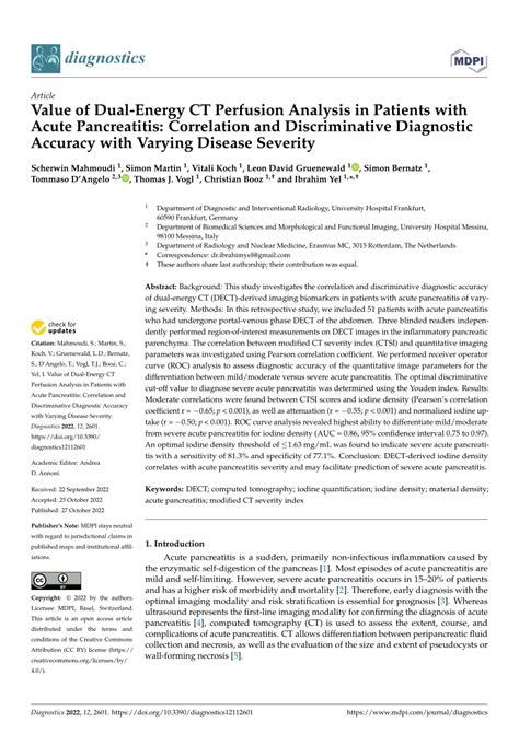Pdf Value Of Dual Energy Ct Perfusion Analysis In Patients With Acute Pancreatitis