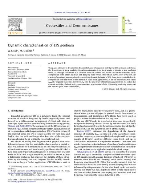 Pdf Dynamic Characterization Of Eps Geofoam