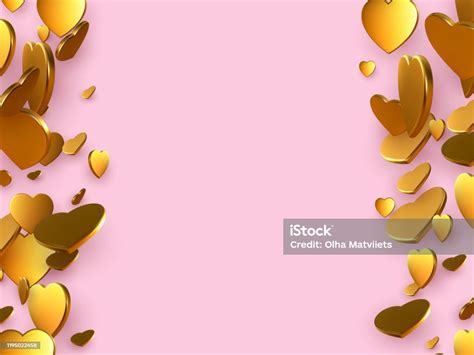 3d 황금 금속 하트와 핑크 배경에 프레임 발렌타인 데이 결혼식 휴일 디자인 장식 요소 공간을 복사합니다 벡터 그림입니다 2월에 대한 스톡 벡터 아트 및 기타 이미지