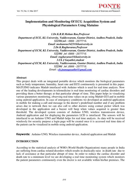 Pdf Implementation And Monitoring Of Ecg Acquisition System And Physiological Parameters Using
