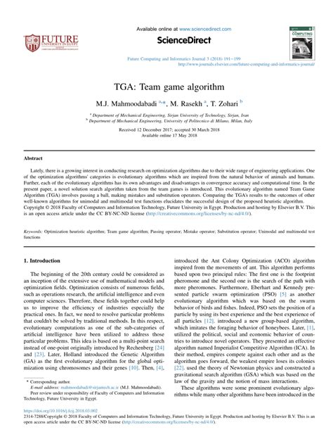 Pdf Tga Team Game Algorithm