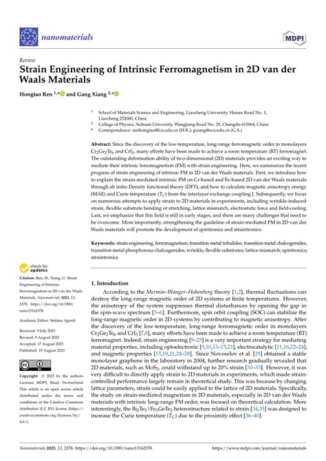 Pdf Strain Engineering Of Intrinsic Ferromagnetism In 2d Van Der Waals Materials