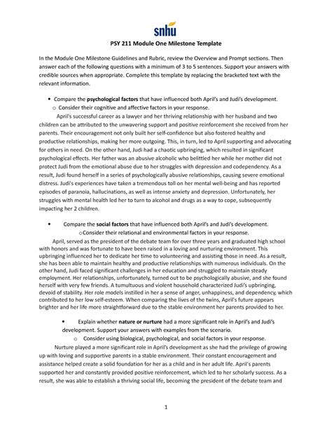 Psy 211 Module One Milestone Completed Psy 211 Module One Milestone Template In The Module One