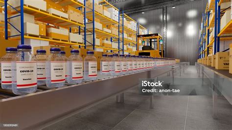 팔레트 랙 물류 센터에 골판지 상자가 있는 창고 로프트 현대 창고 창고의 컨베이어 벨트에 골판지 상자 3d 렌더링 건강관리와