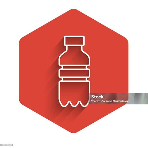 긴 그림자로 격리 된 물 아이콘의 흰색 라인 병 소다 아쿠아 음료 표지판 빨간 육각 버튼 벡터 0명에 대한 스톡 벡터 아트 및 기타 이미지 Istock