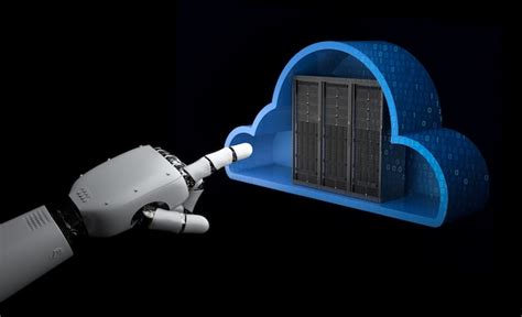 Premium Photo Cloud Computing Technology With 3d Rendering Server In Cloud With Robotic Hand