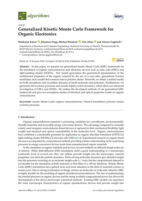 Pdf Generalized Kinetic Monte Carlo Framework For Organic Electronics