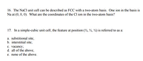 Solved The NaCl Unit Cell Can Be Described As FCC With A Chegg