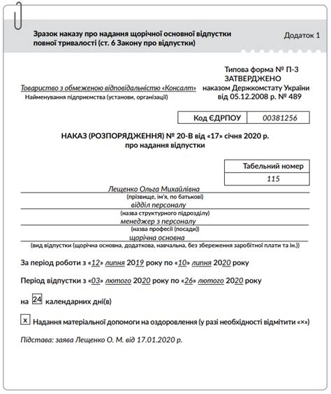 Наказ про надання щорічної основної відпустки повної тривалості ст 6 Закону про відпустки