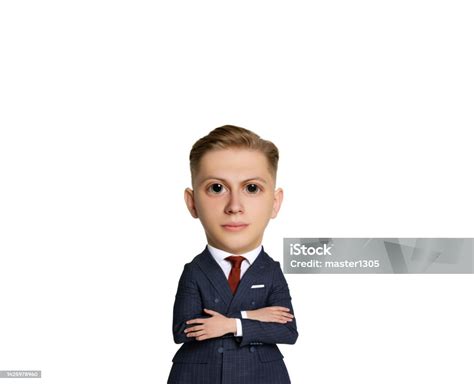 넓은 눈을 가진 카메라를 바라보는 젊은 사업가의 재미있는 만화 초상화 큰 머리를 가진 만화 스타일의 캐릭터 인간의 감정 표정 18 19세에 대한 스톡 사진 및 기타 이미지