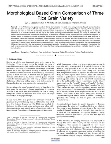 PDF Morphological Based Grain Comparison Of Three Rice Grain Variety