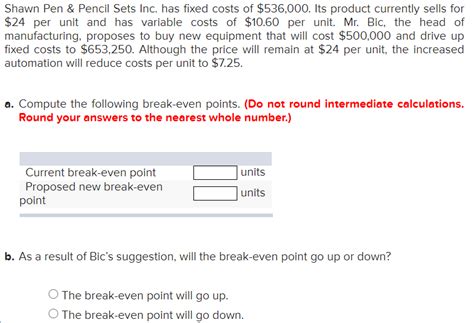 Solved Shawn Pen Pencil Sets Inc Has Fixed Costs Of Chegg
