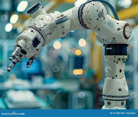 Advanced Industrial Robotic Arm In Automated Factory Production Line