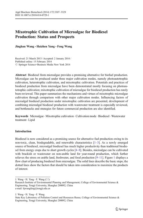 Pdf Mixotrophic Cultivation Of Microalgae For Biodiesel Production Status And Prospects