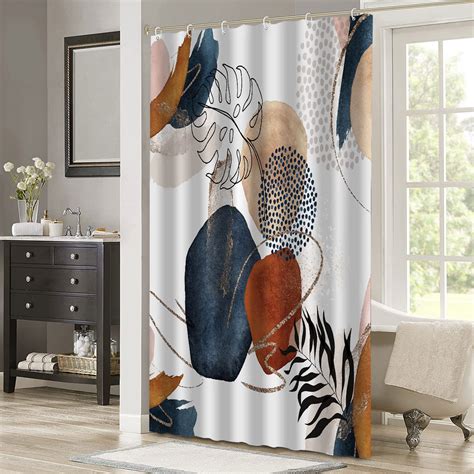 Dznils Fabric Style Shower Curtain Boho Mid Century Modern Neutral