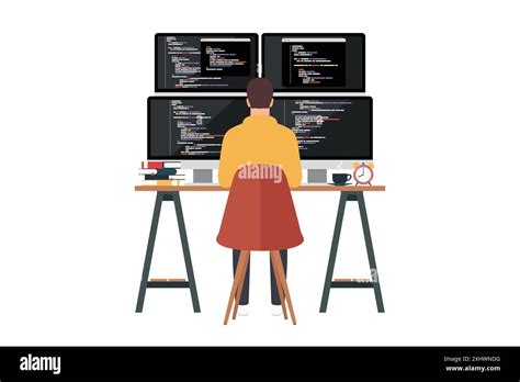 programmer working writing code on computer isolated on white