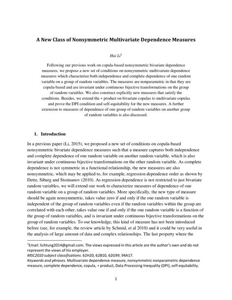 Pdf A New Class Of Nonsymmetric Multivariate Dependence Measures