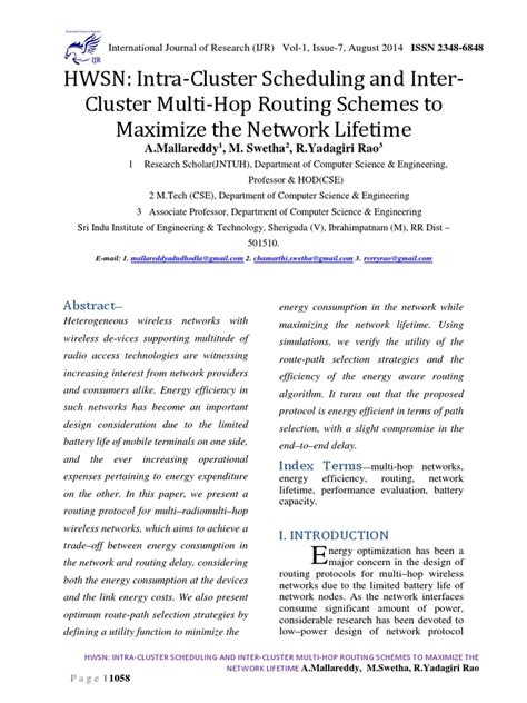 hwsn intra cluster scheduling and inter cluster multi hop routing