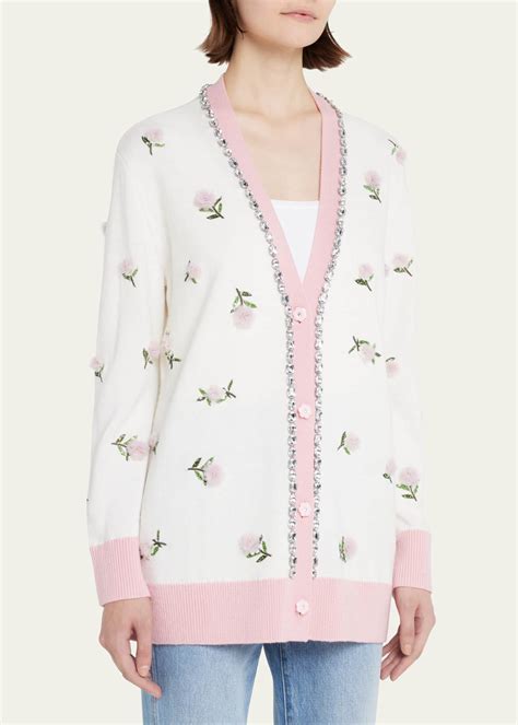 Alice Olivia Bradford Floral Embellished Grandpa Cardigan Bergdorf