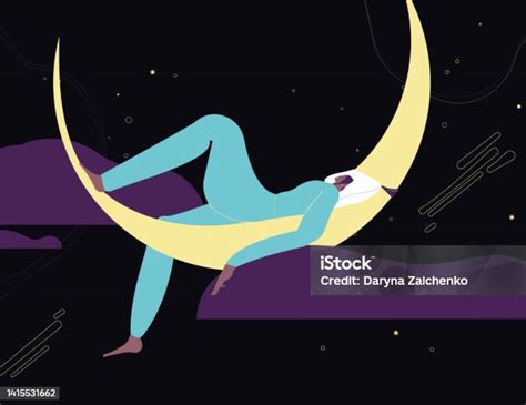 잠자는 여자의 밤 꿈 상상력 꿈의 나라 요정 세계 개념 졸린 캐릭터 몽상가가 떠 다니며 환상을 날고 있습니다 잠자기에 대한 스톡 벡터 아트 및 기타 이미지 Istock