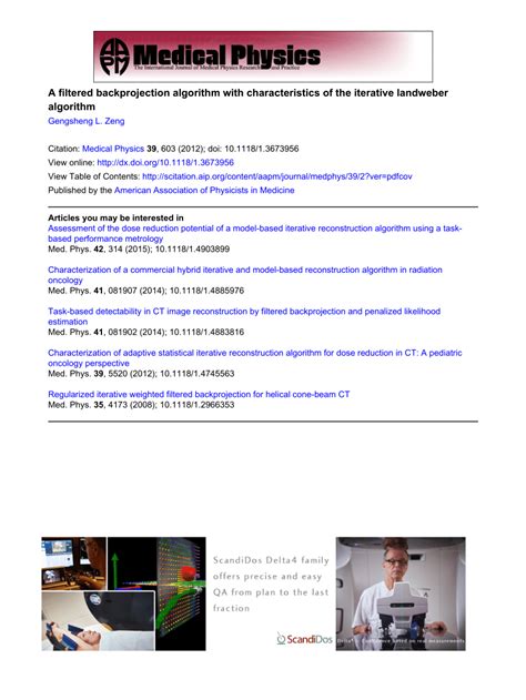 Pdf A Filtered Backprojection Algorithm With Characteristics Of The Iterative Landweber Algorithm