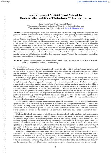 Pdf Using A Recurrent Artificial Neural Network For Dynamic Self Adaptation Of Cluster Based