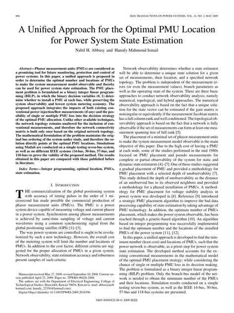 Pdf A Unified Approach For The Optimal Pmu Location For Power System State Estimation