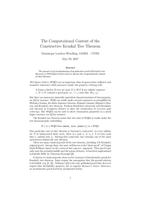 pdf the computational content of the constructive kruskal tree theorem